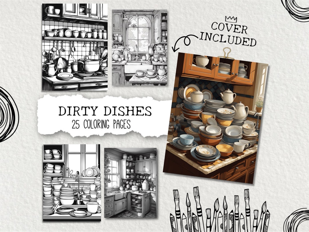 Dirty Dishes Coloring Pages | Grayscale Coloring Pages | Printable ...
