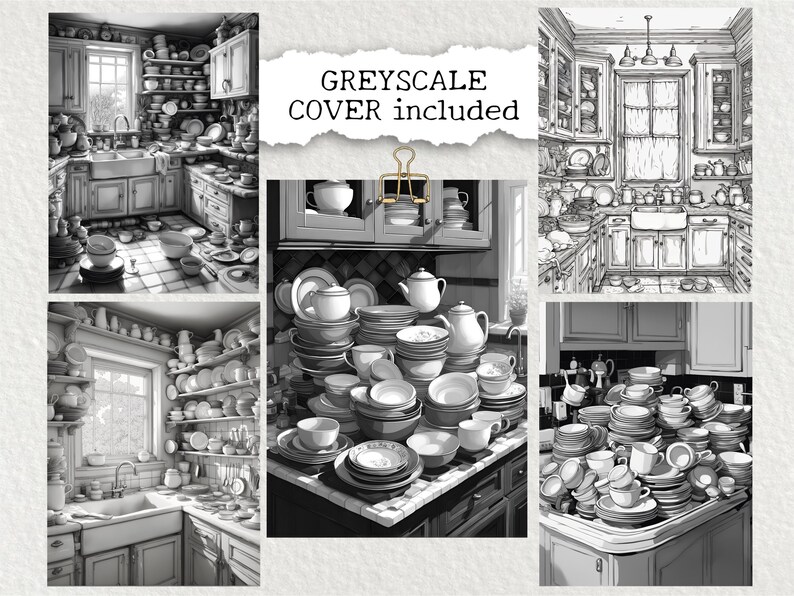 Dirty Dishes Coloring Pages | Grayscale Coloring Pages | Printable ...