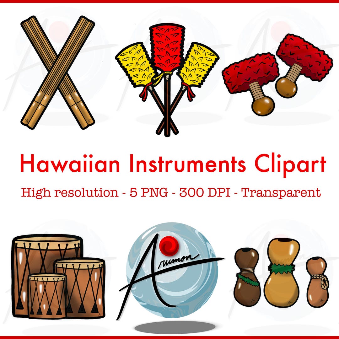 5 instruments hawaïens PNG - Bundle de cliparts haute résolution, 300 ...