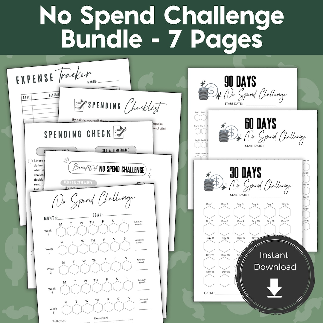 No Spend Calendar, 365 Day 90 60 and 30 Day Savings Challenge Printable ...