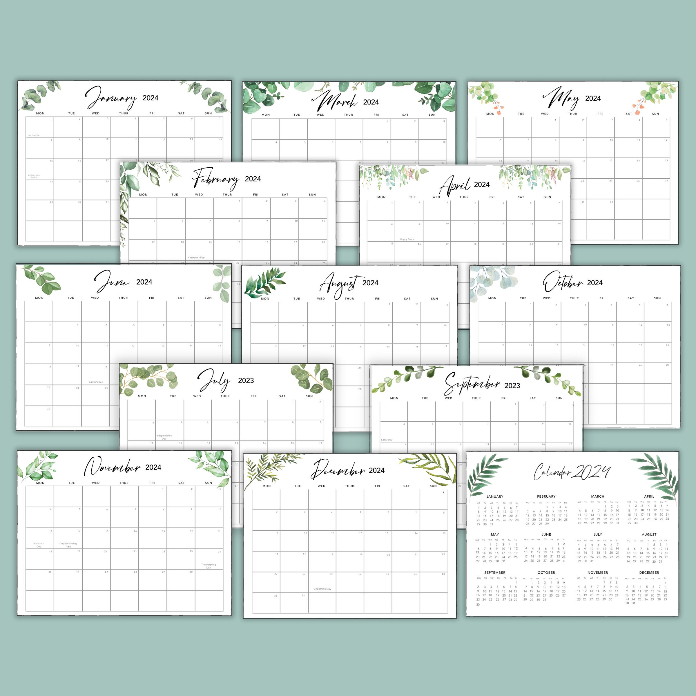 2024 Calendar Printable, Desk or Wall Calendar, Landscape Monthly ...