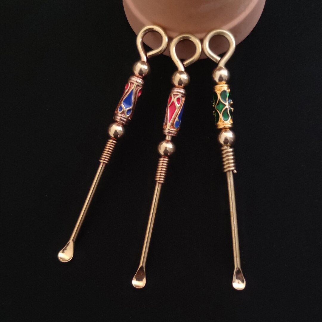 Handmade Brass Ear Pick, Set of 3P, Colourful Vintage Ear Spoon ...