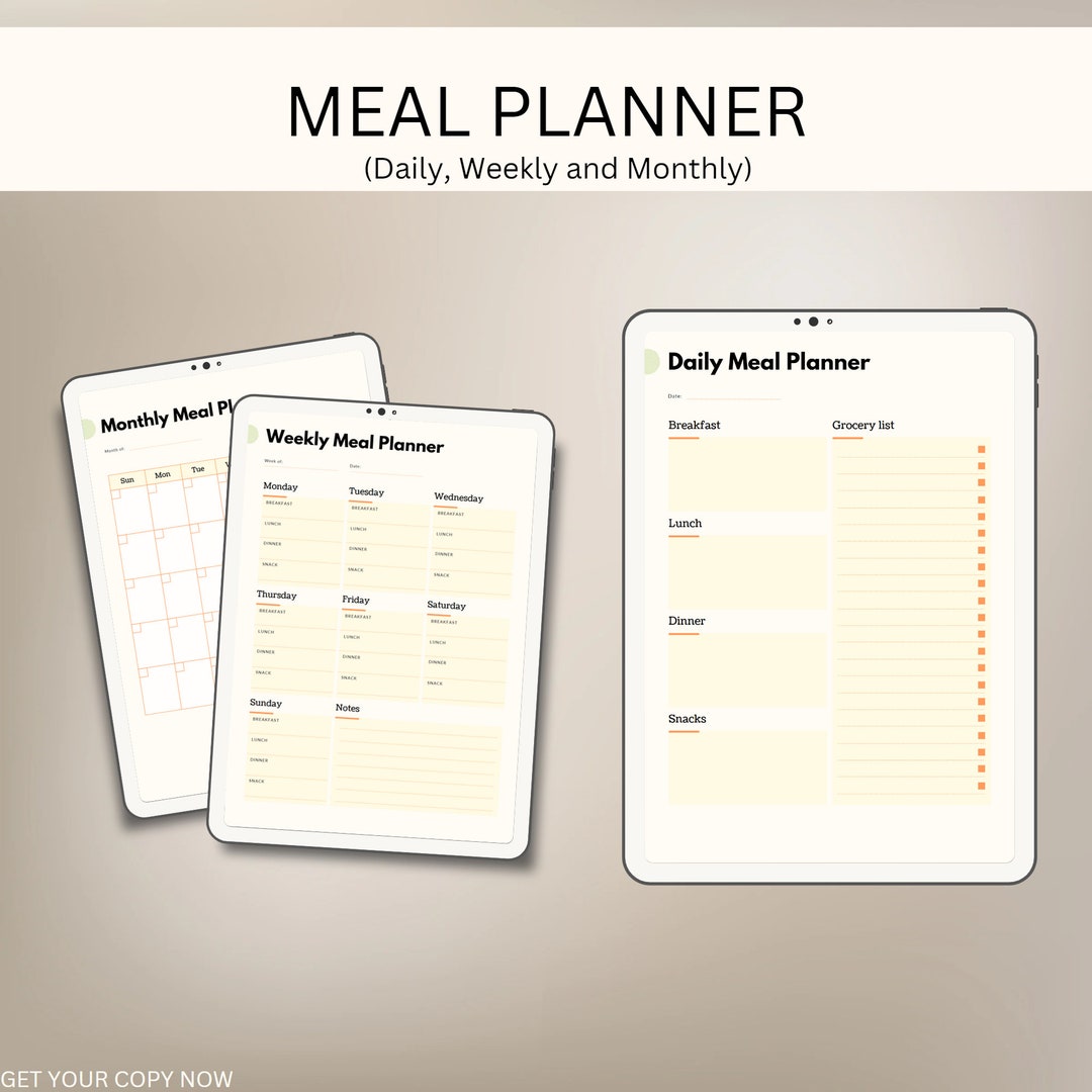 Digital Meal Planner, Printable, Recipe, Groceries Planner ...