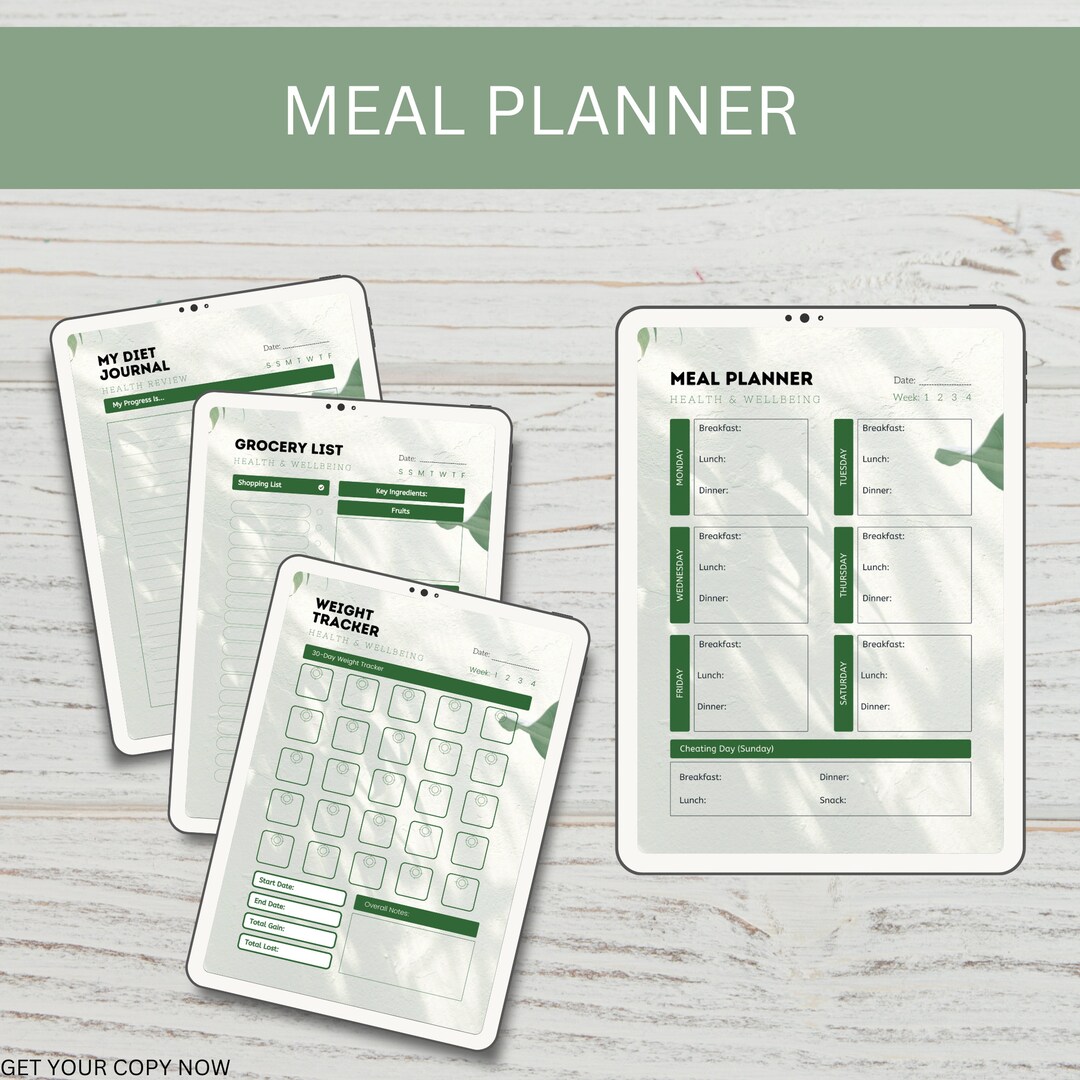 Digital Meal Planner, Printable, Recipe, Groceries Planner ...
