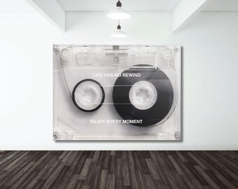 Inspirational Retro Cassette Tape Wall Art Print Life Has No Rewind ...