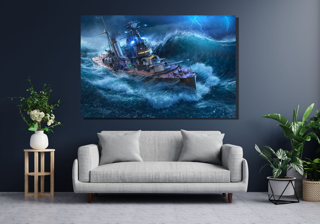 Ship Canvas, Pirate Ship Painting, Rowing Boat Wall Art, Huge Canvas ...