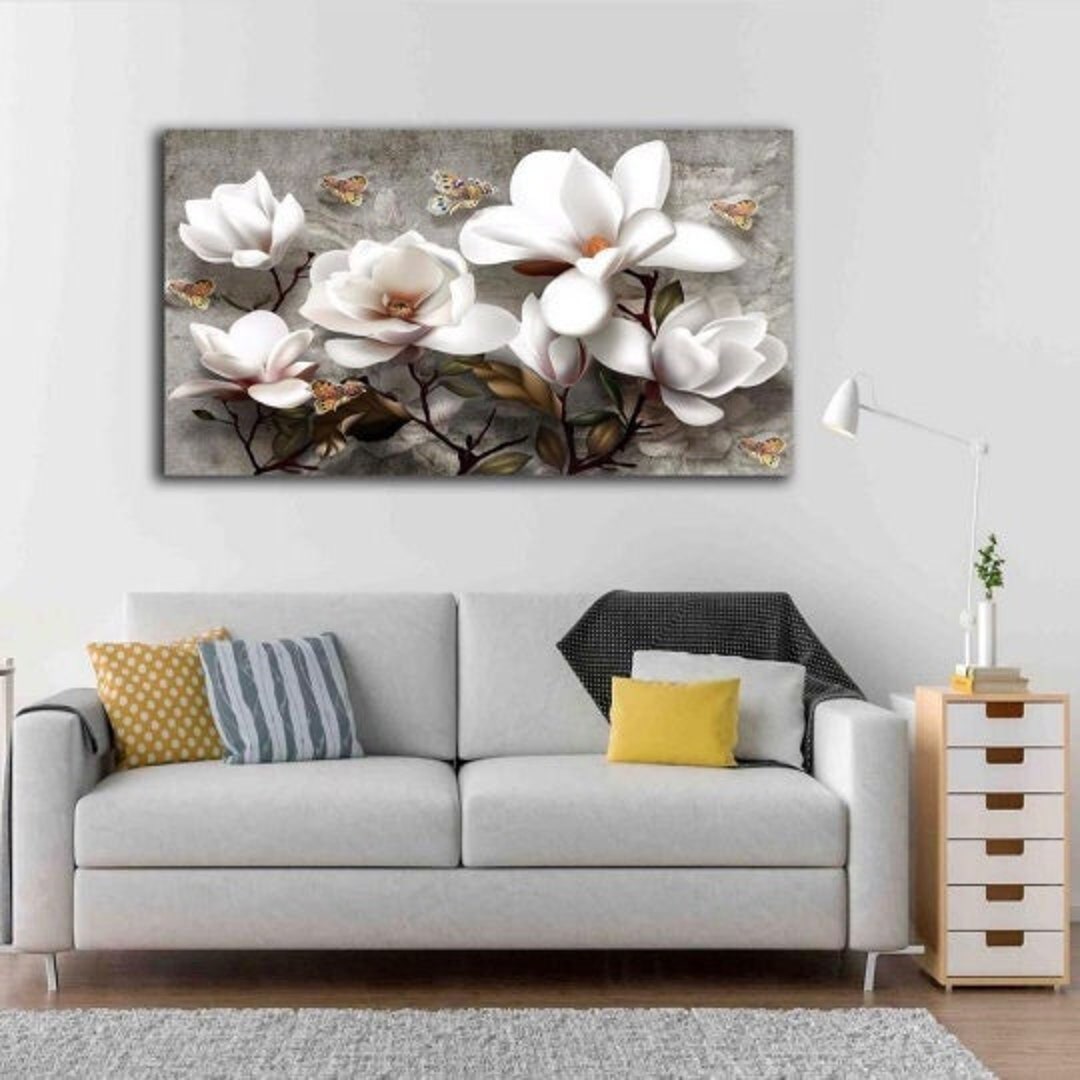 White Magnolia Painting Art, Gift for Home, Magnolia Canvas Print ...