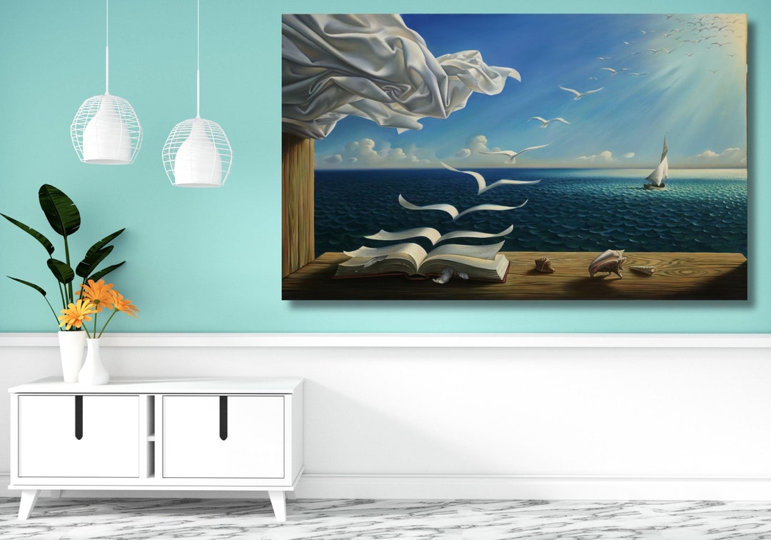 Salvador Dali - Book to Birds, Reproduction Canvas Home Decor, Dali ...