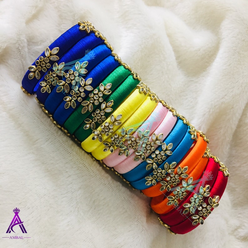 Multicolour Floral Designed Return Gift Silkthread Bangle Set for ...