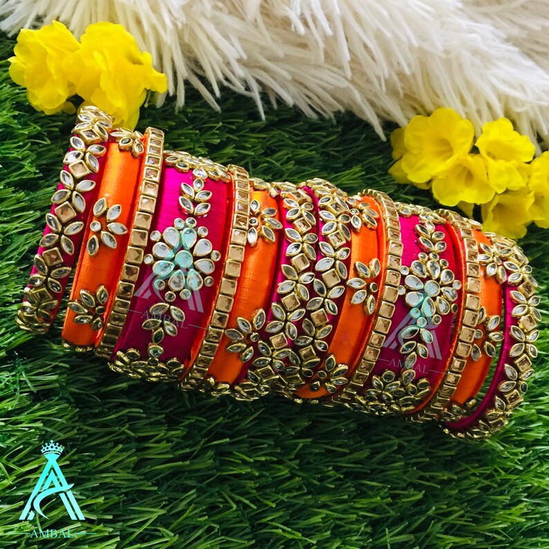 Multi Color Silk Thread Bangle Combo Pack (set of 4) - Etsy