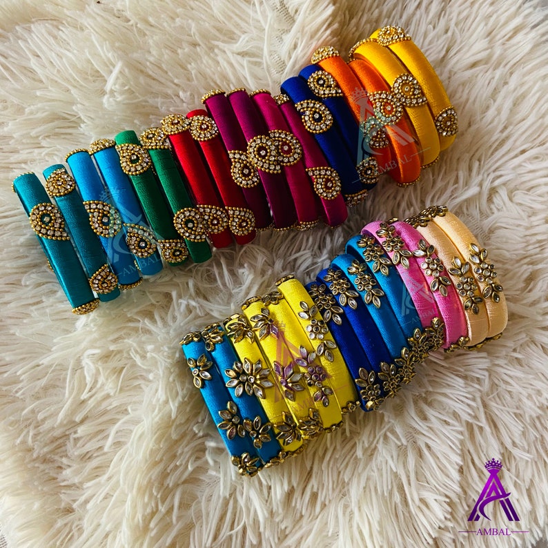 Combo Pack of Silk Thread Stone & Kundan Bangle Set for Return Gift - Etsy