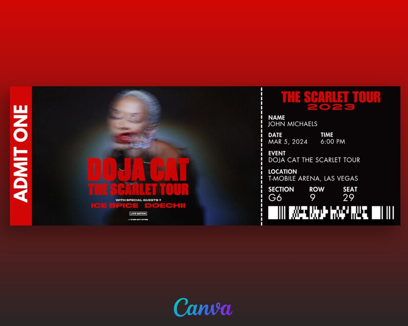 Editable Doja Cat Concert Ticket the Scarlet Tour 2023 Doja - Etsy ... Editable Doja Cat Concert Ticket the Scarlet Tour 2023 Doja - Etsy ...