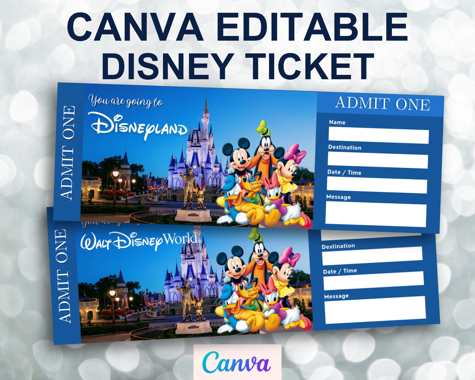 Editable Disneyland Ticket, Christmas Gift Disneyland Ticket, Surprise ...