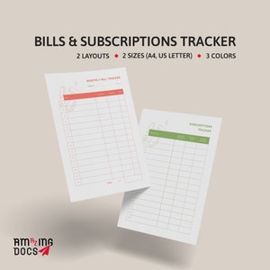 Bills & Subscriptions Printable Tracker - Easy-to-use Organizer ...