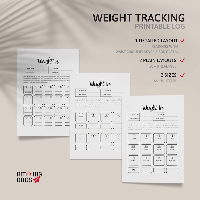 Weight Journey Log | Printable | Body Metrics Tracker | Waist & Body ...