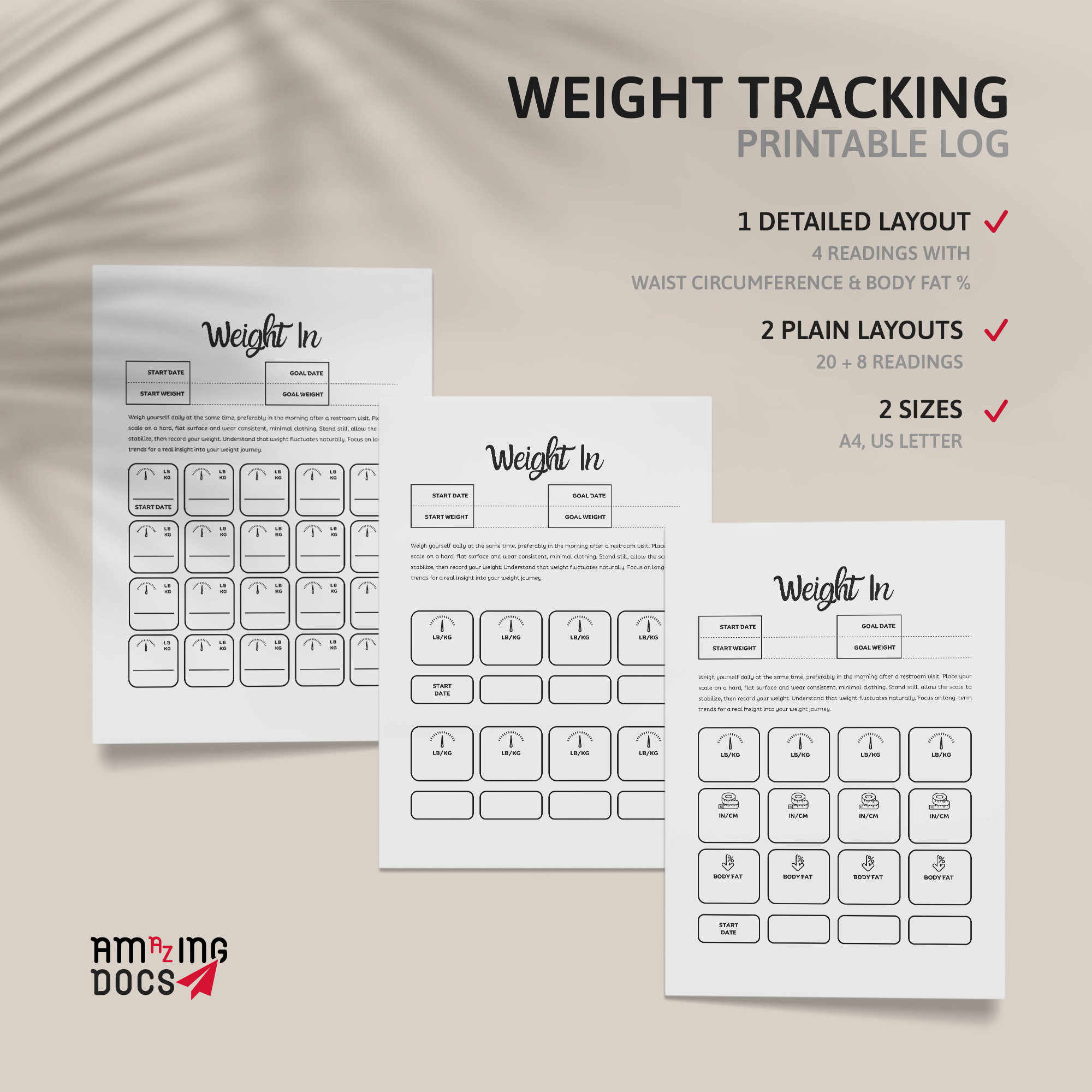 Weight Journey Log | Printable | Body Metrics Tracker | Waist & Body ...