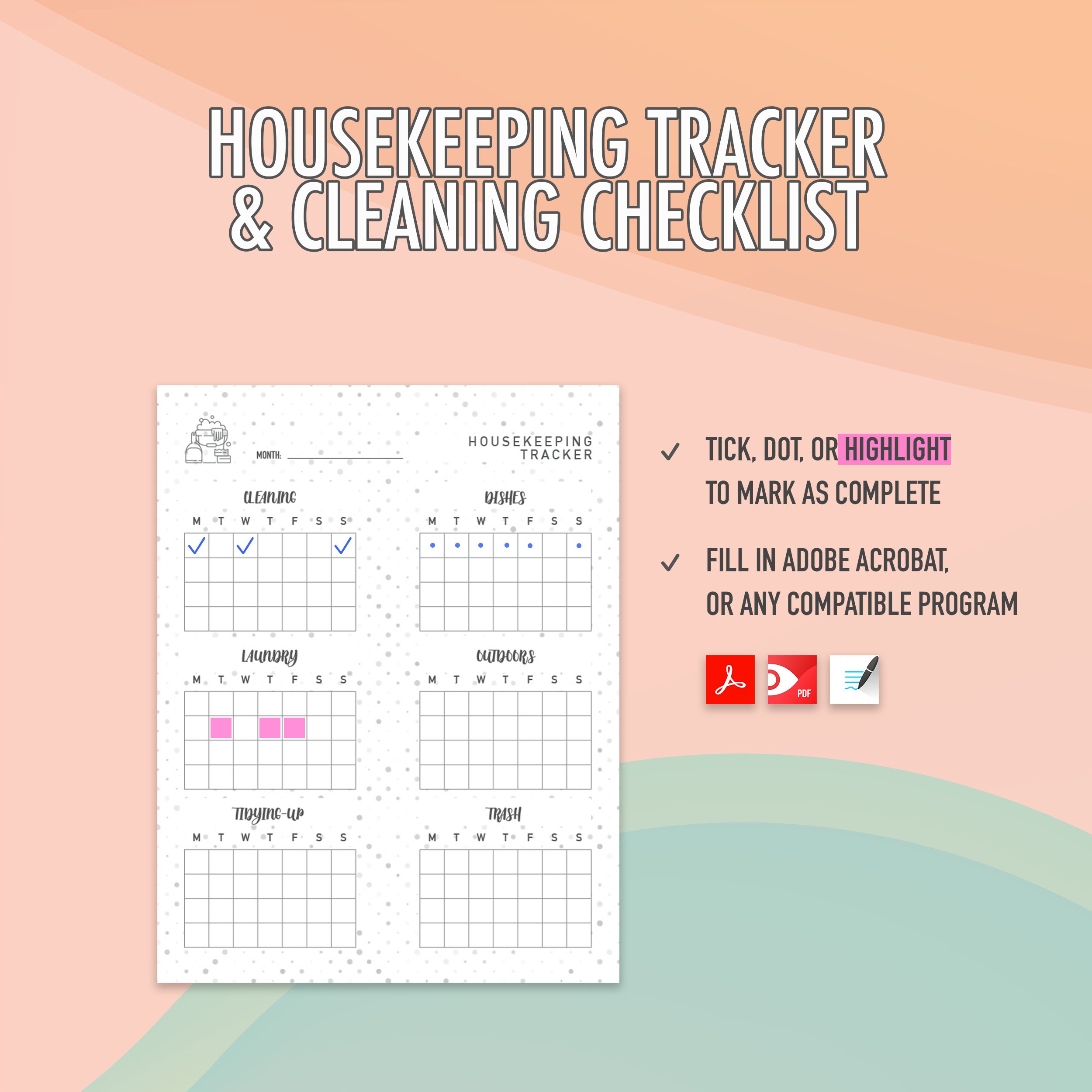 Housekeeping Tracker, Customizable Cleaning Checklist, Daily Chore ...