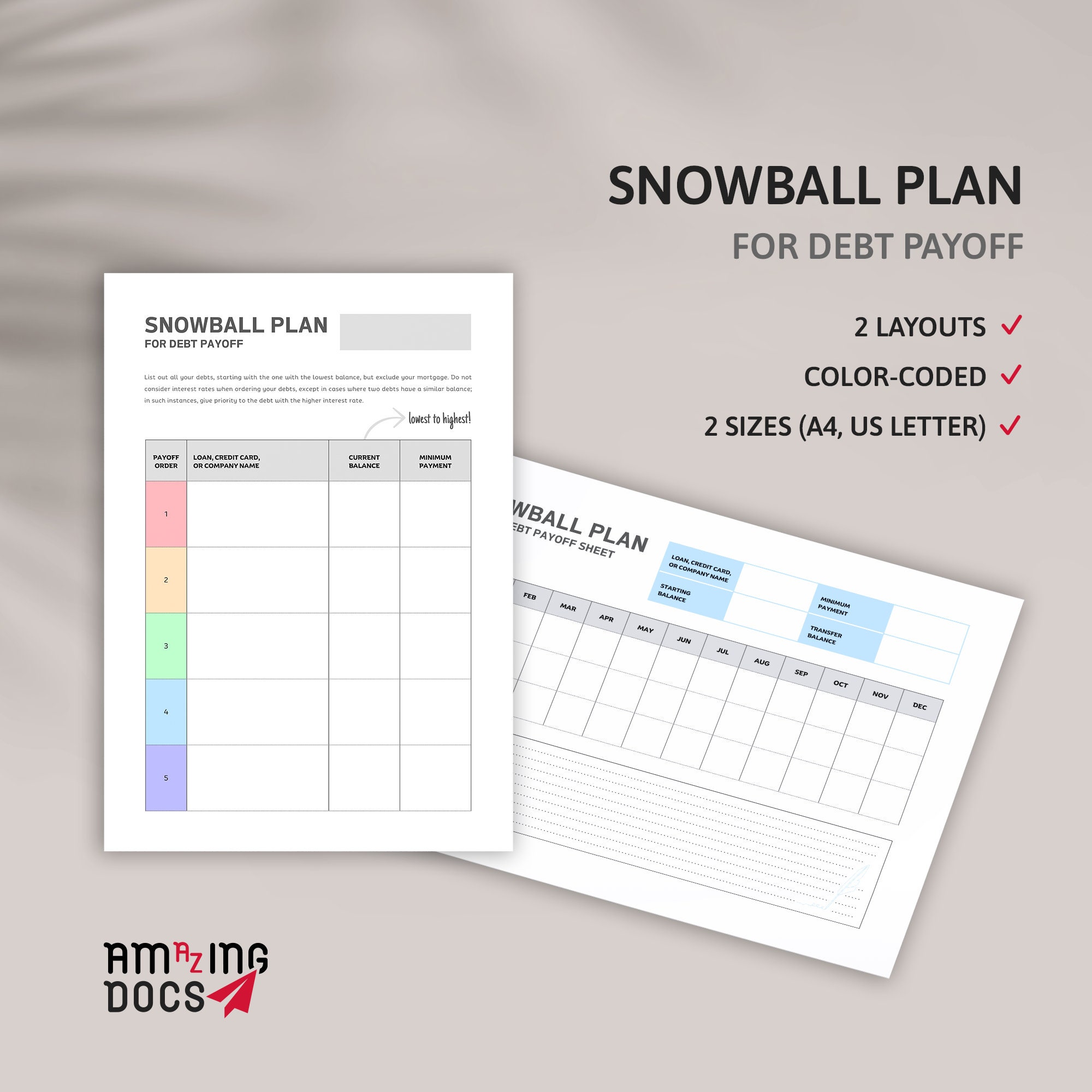 Debt Snowball Method Tracker Comprehensive Debt Payoff Printable ...