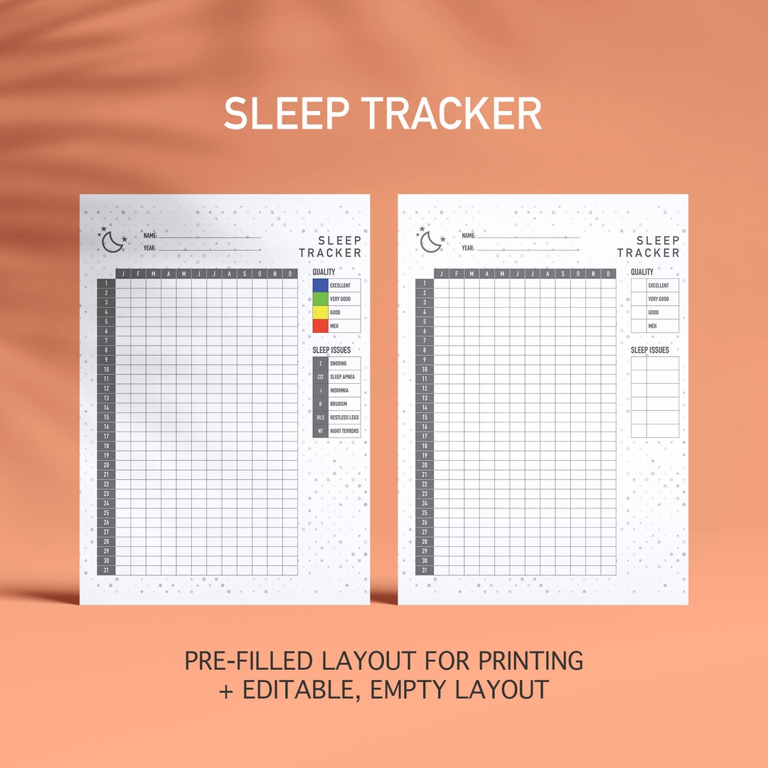 Sleep Tracker Bundle Instant Download, Fillable PDF, Editable Sleep ...