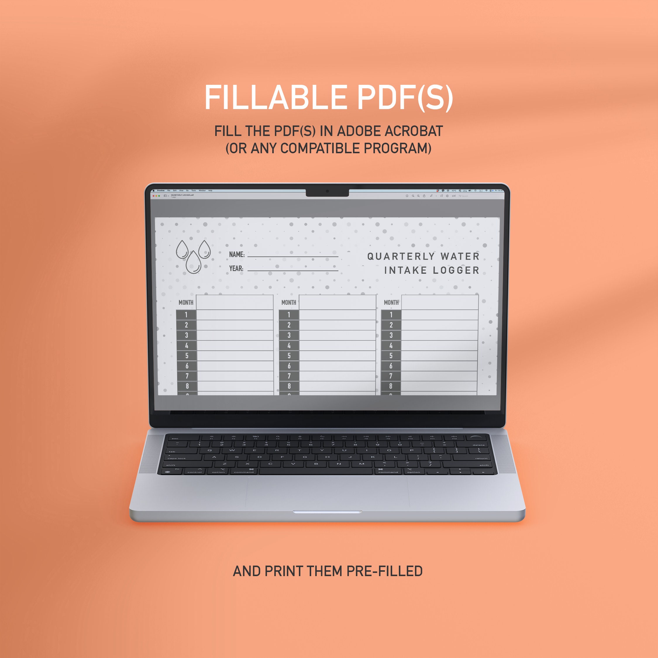 Water Intake Tracker, Water Journal, Hydration Log - Instant Download ...