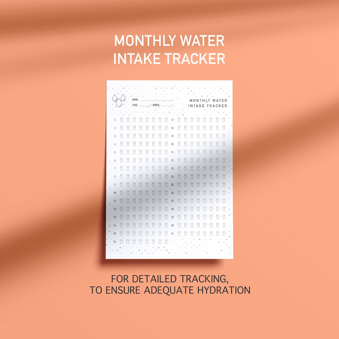 Water Intake Tracker, Water Journal, Hydration Log - Instant Download ...
