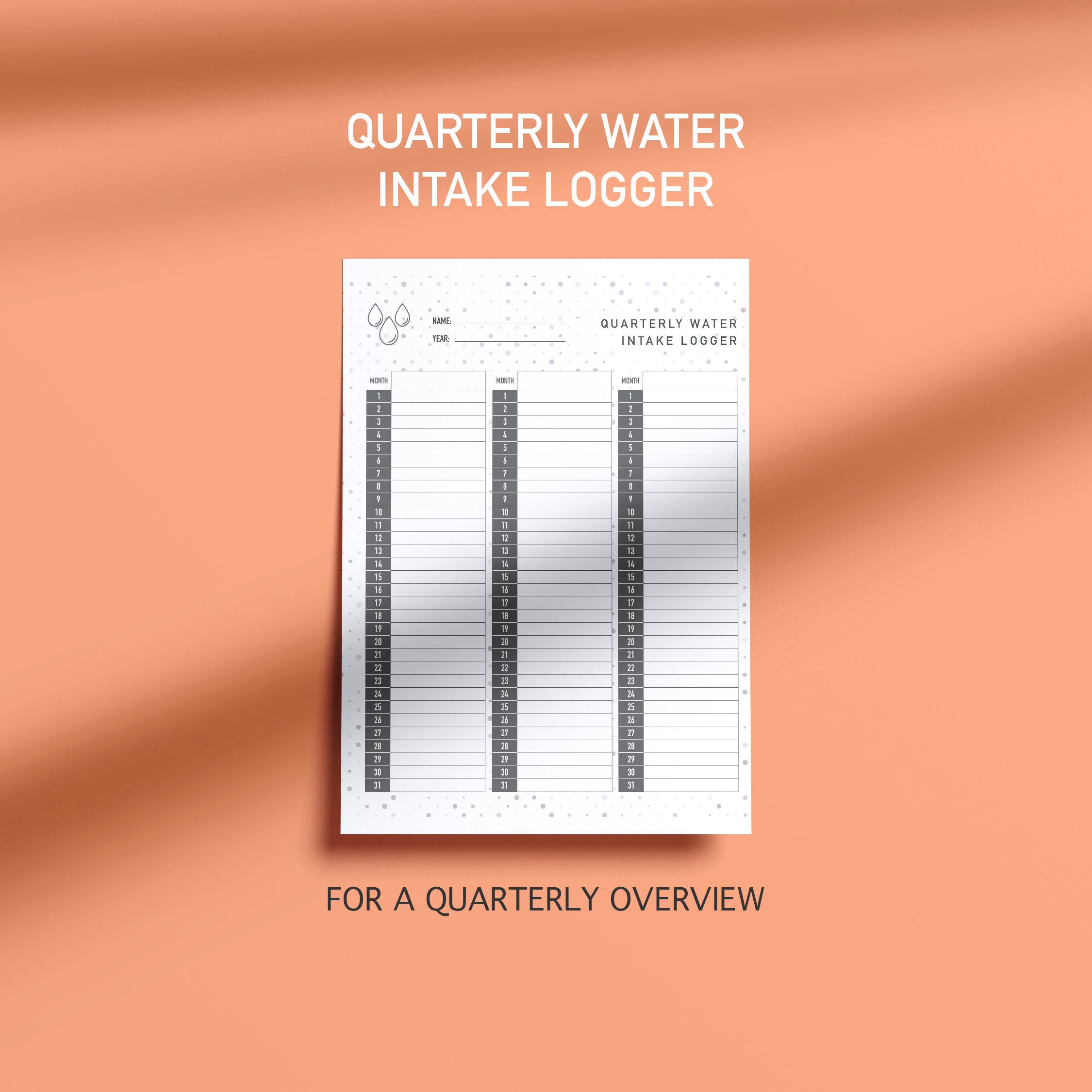 Water Intake Tracker, Water Journal, Hydration Log - Instant Download ...