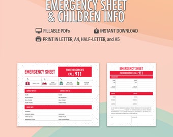 Emergency Contact Info Sheet: Contact Information for Nanny, Babysitter ...