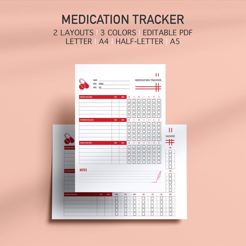 Medication Tracker Instant Download, Fillable PDF, Editable Medicine ...