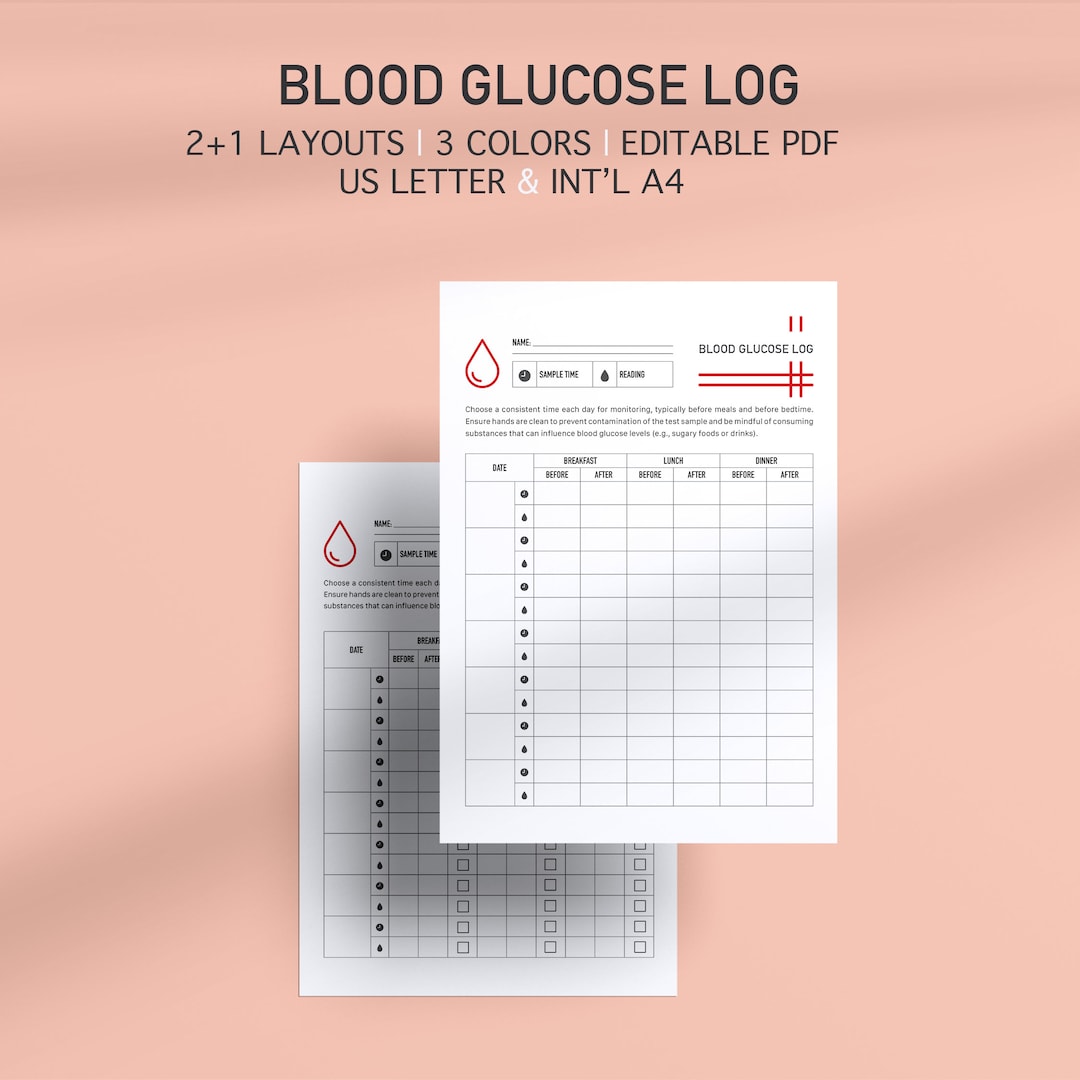 Blood Glucose Log, Sugar Monitor, Glucose Log Sheet - Instant Download ...
