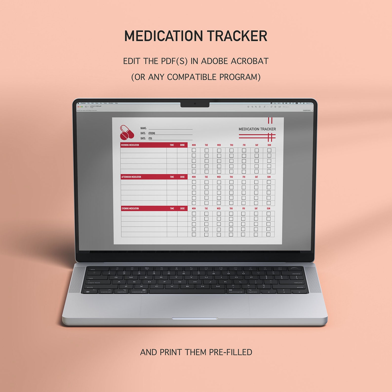 Medication Tracker Instant Download, Fillable PDF, Editable Medicine ...