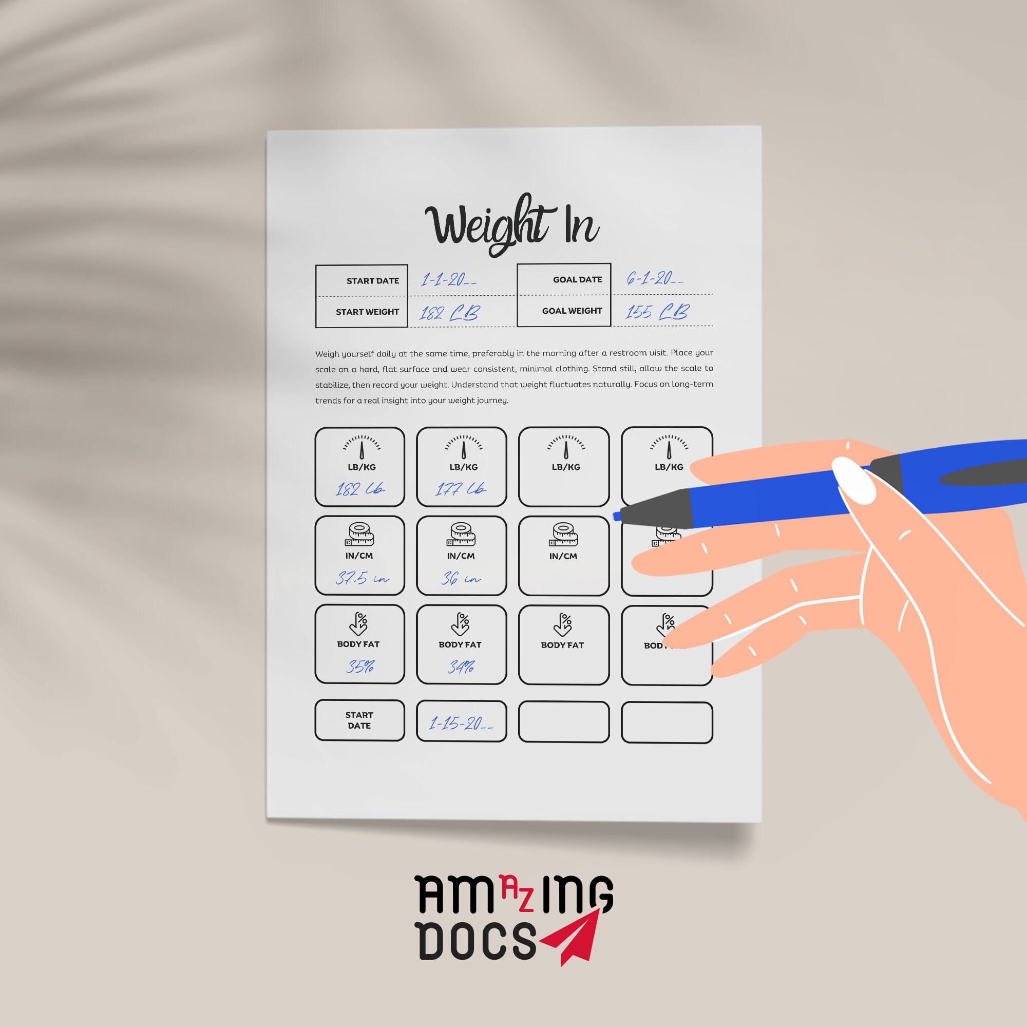 Weight Journey Log | Printable | Body Metrics Tracker | Waist & Body ...
