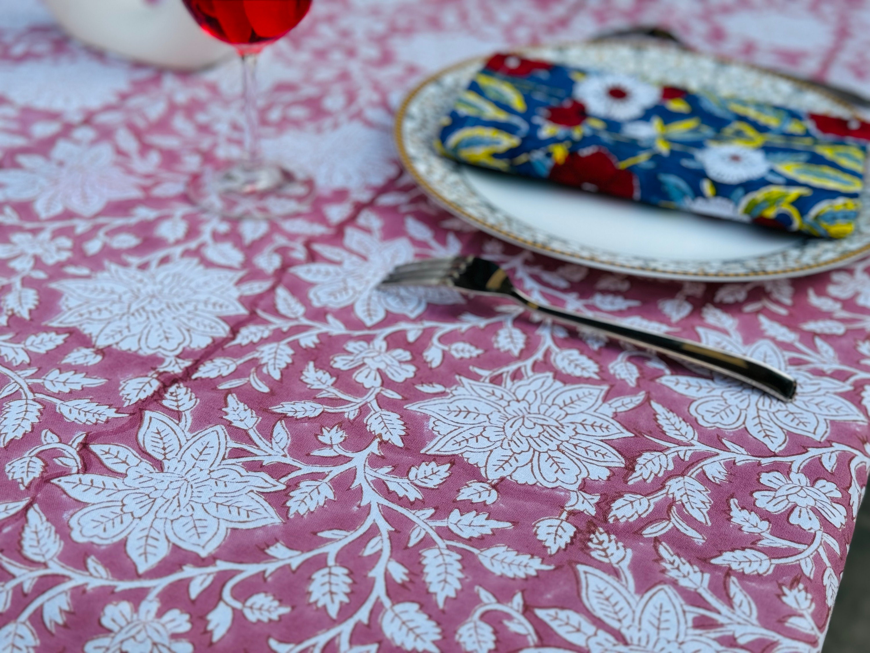 Kitchen Dinning Table Cloth Rectangle Indian Block Print Tablecloth ...