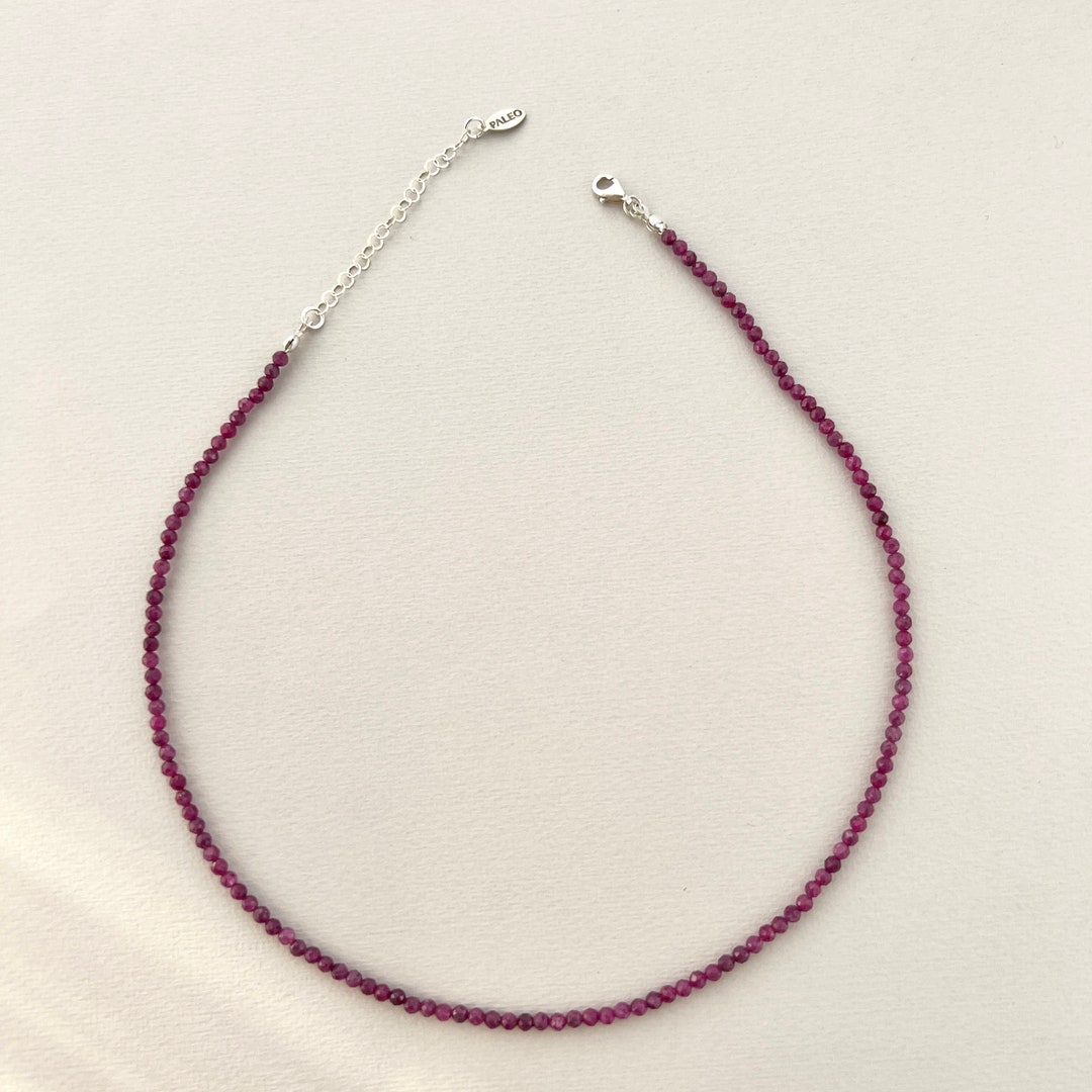 Ruby Beaded Necklace & Bracelet With 925 Sterling Silver, Minimal Ruby ...
