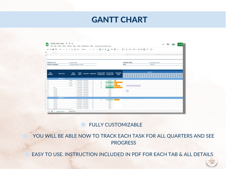 Gantt Chart, Project Management Tool, Quarters Tasks Tool, Tasks ...