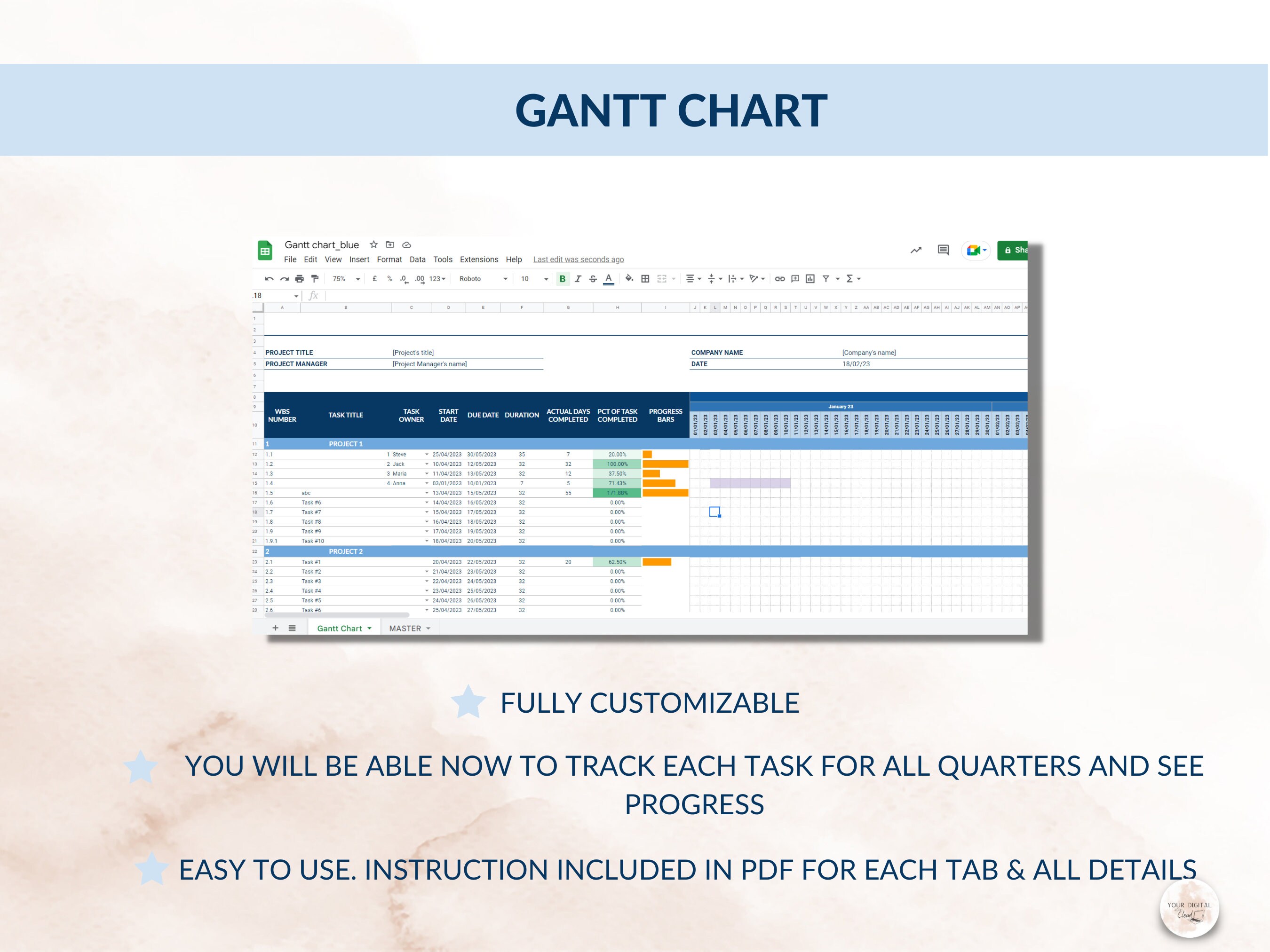Gantt Chart, Project Management Tool, Quarters Tasks Tool, Tasks ...