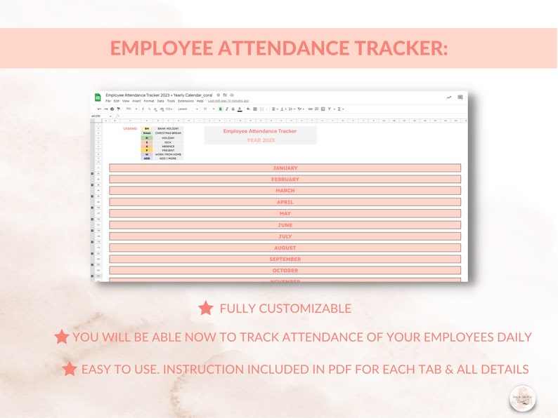 Employee Attendance Tracker,yearly Calendar,google Sheets Tracker ...