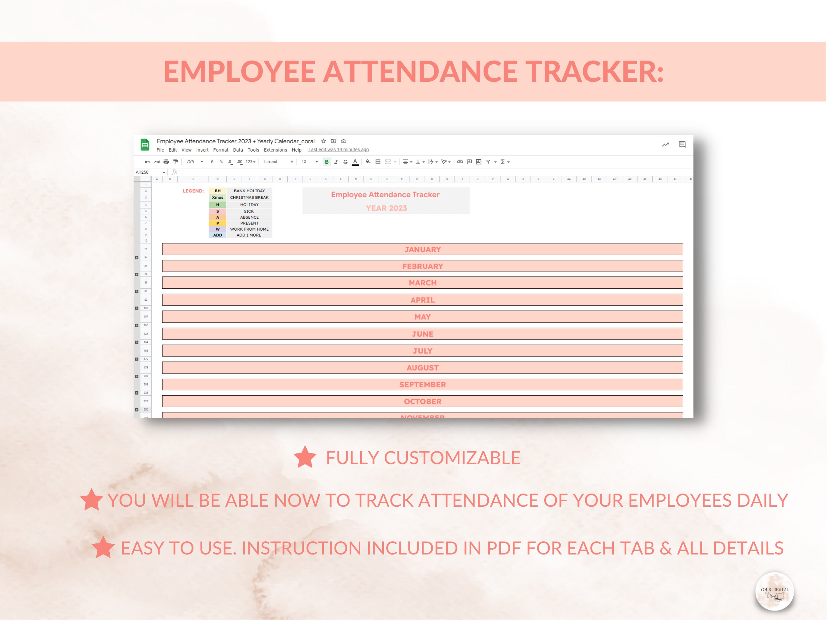 Employee Attendance Tracker,yearly Calendar,google Sheets Tracker ...