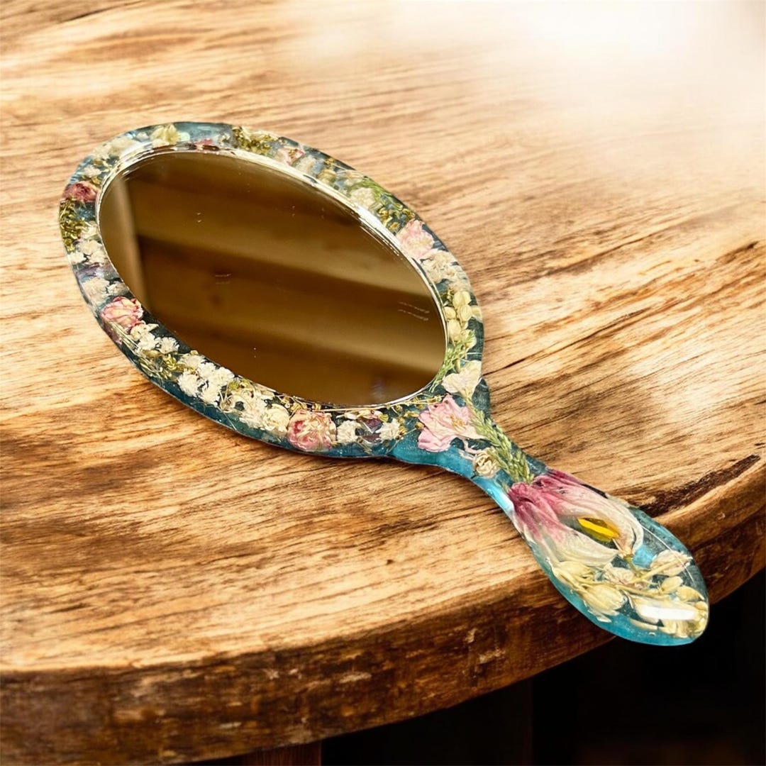 Elegant Handmade Epoxy Mirror, Perfect Gift Idea, Real Flower Resin ...