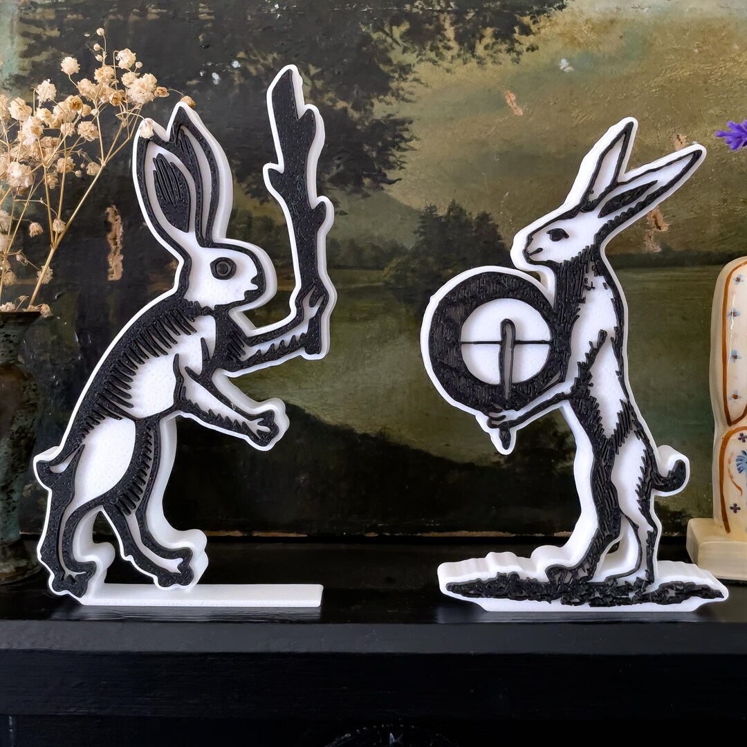 Medieval Rabbits With Club and Drum – Marginalia Inspired Display ...