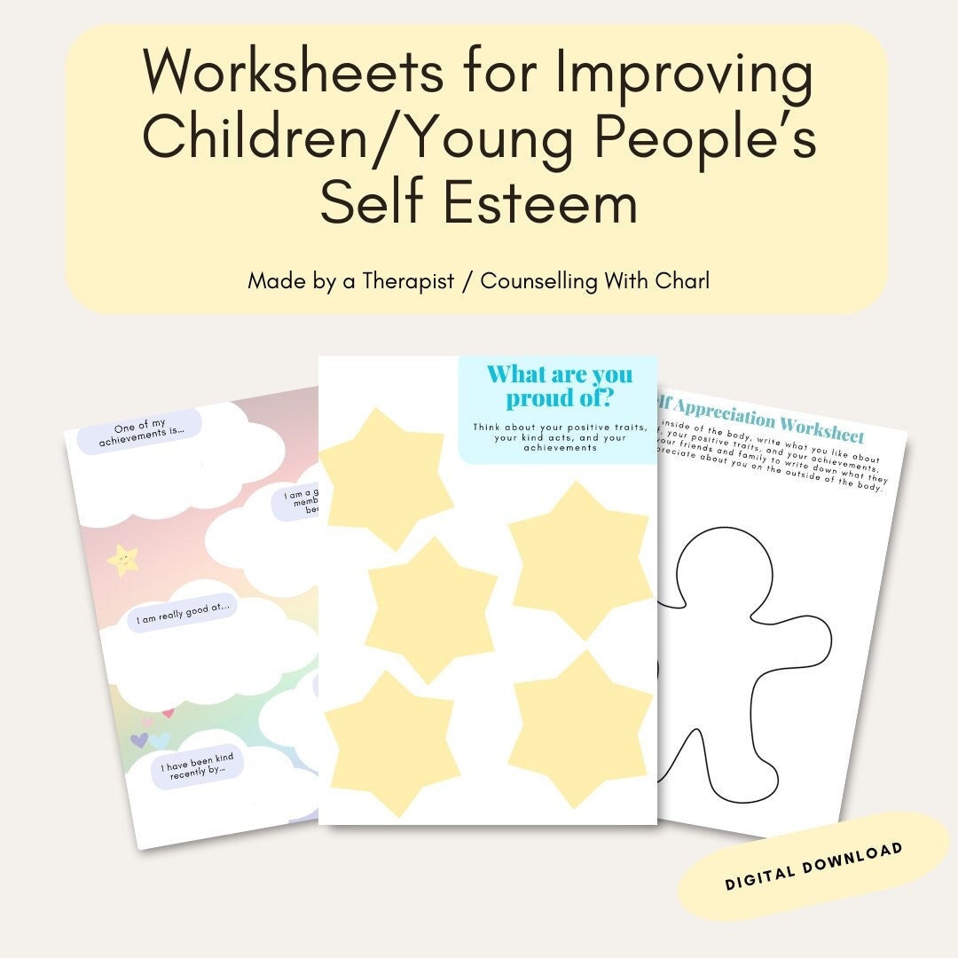Self Esteem Worksheets for Children & Teens/young People Confidence ...