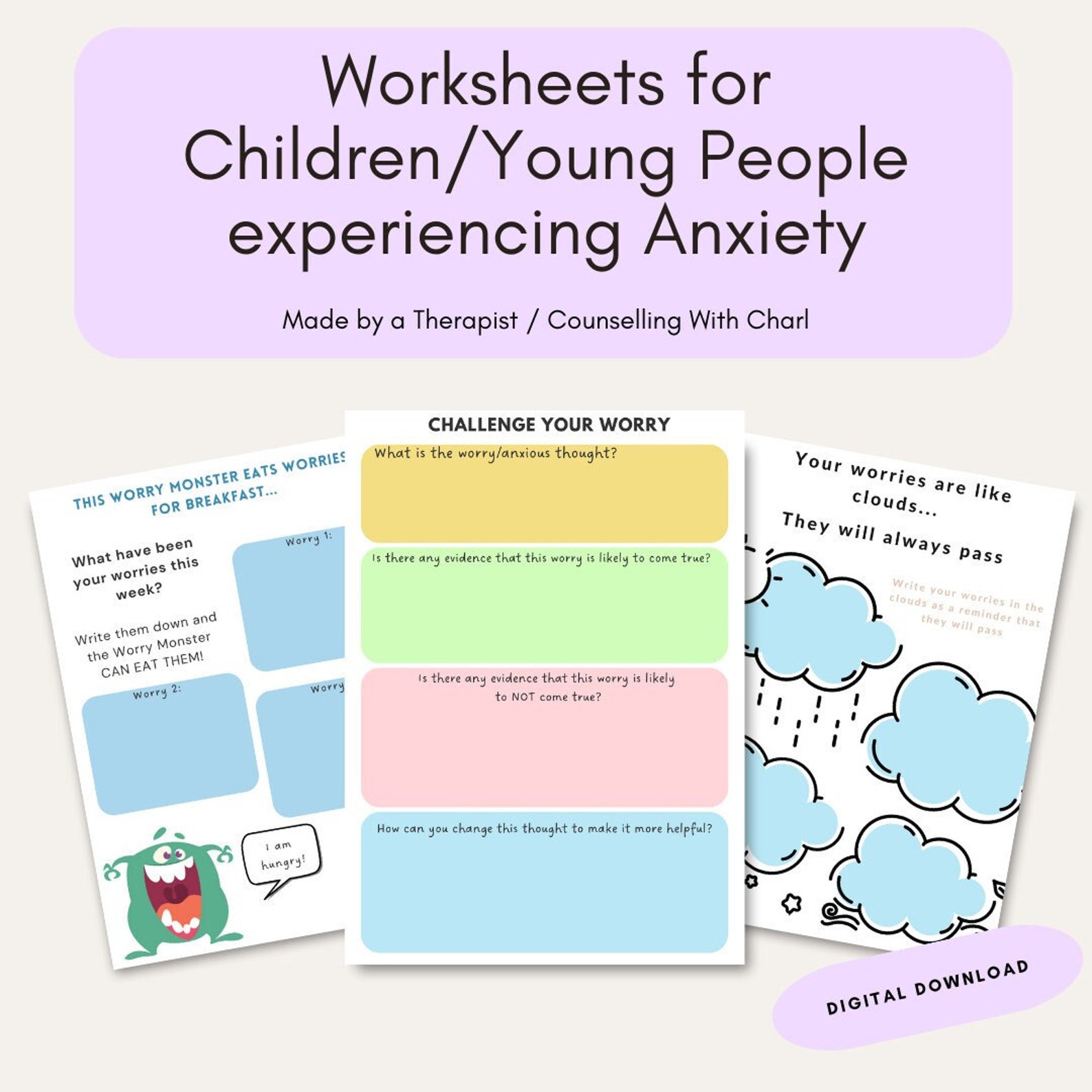 Anxiety Worksheets for Children & Young People School Counsellor ...