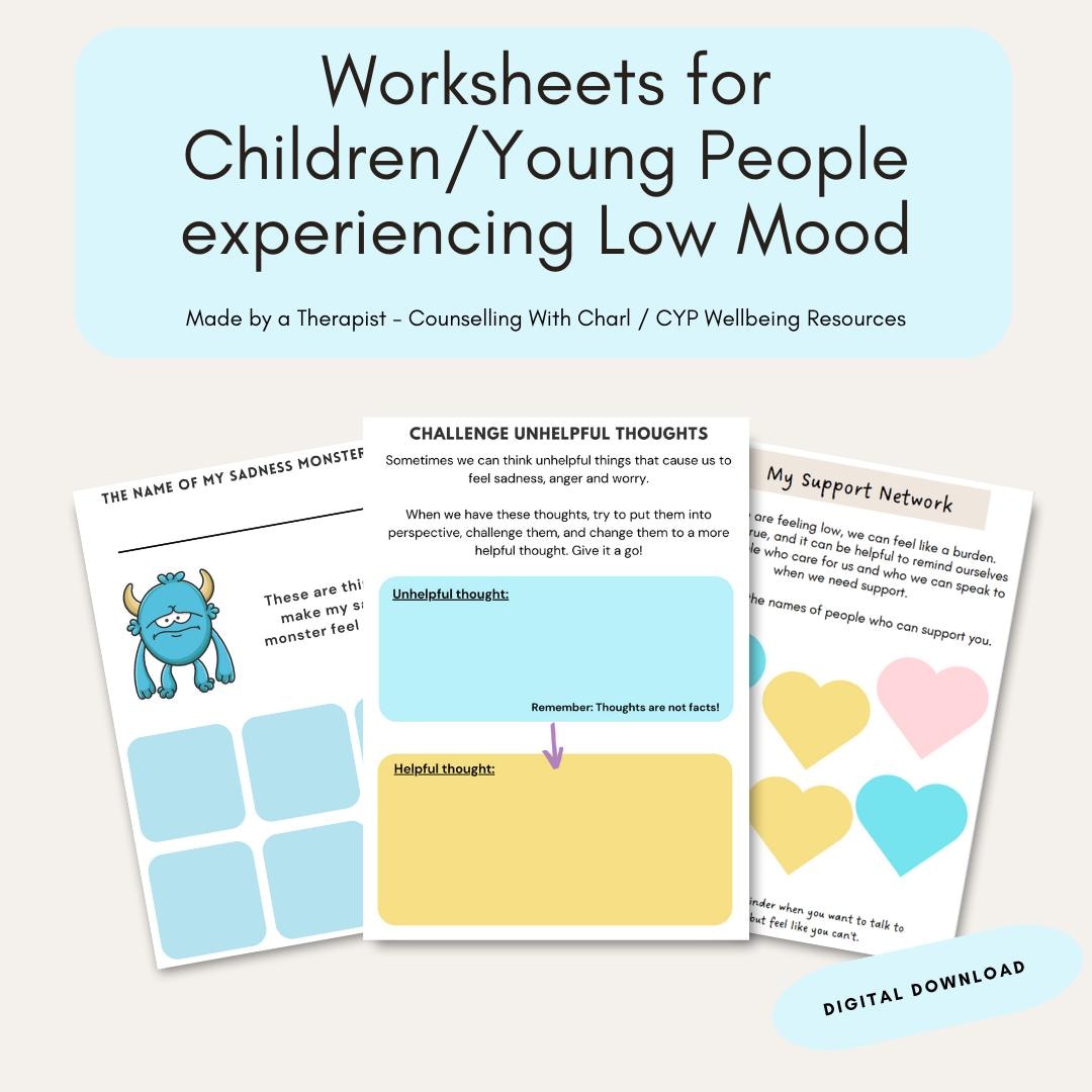 Low Mood Depression Worksheets for Children & Young People | Mental ...