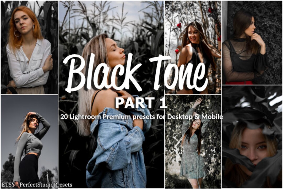 20 Black Tones Lightroom Presets: Moody Portrait Filters (desktop ...