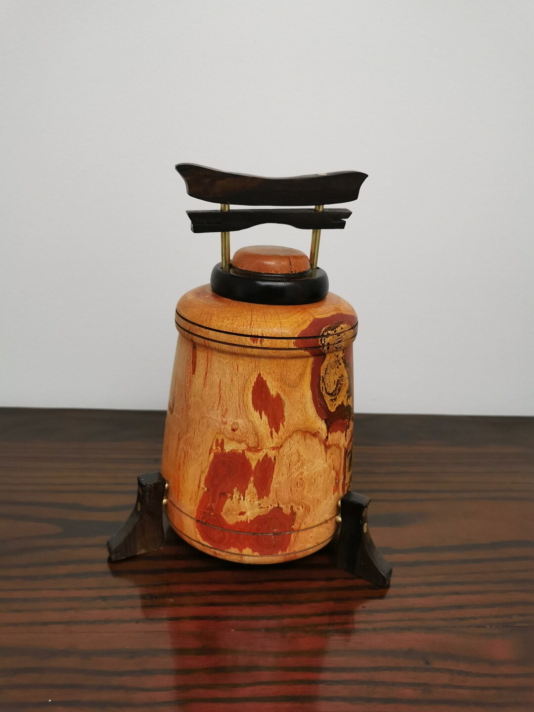 Hand Turned Wood Art orange Box Lidded Vessel With Japanese Style Lid ...