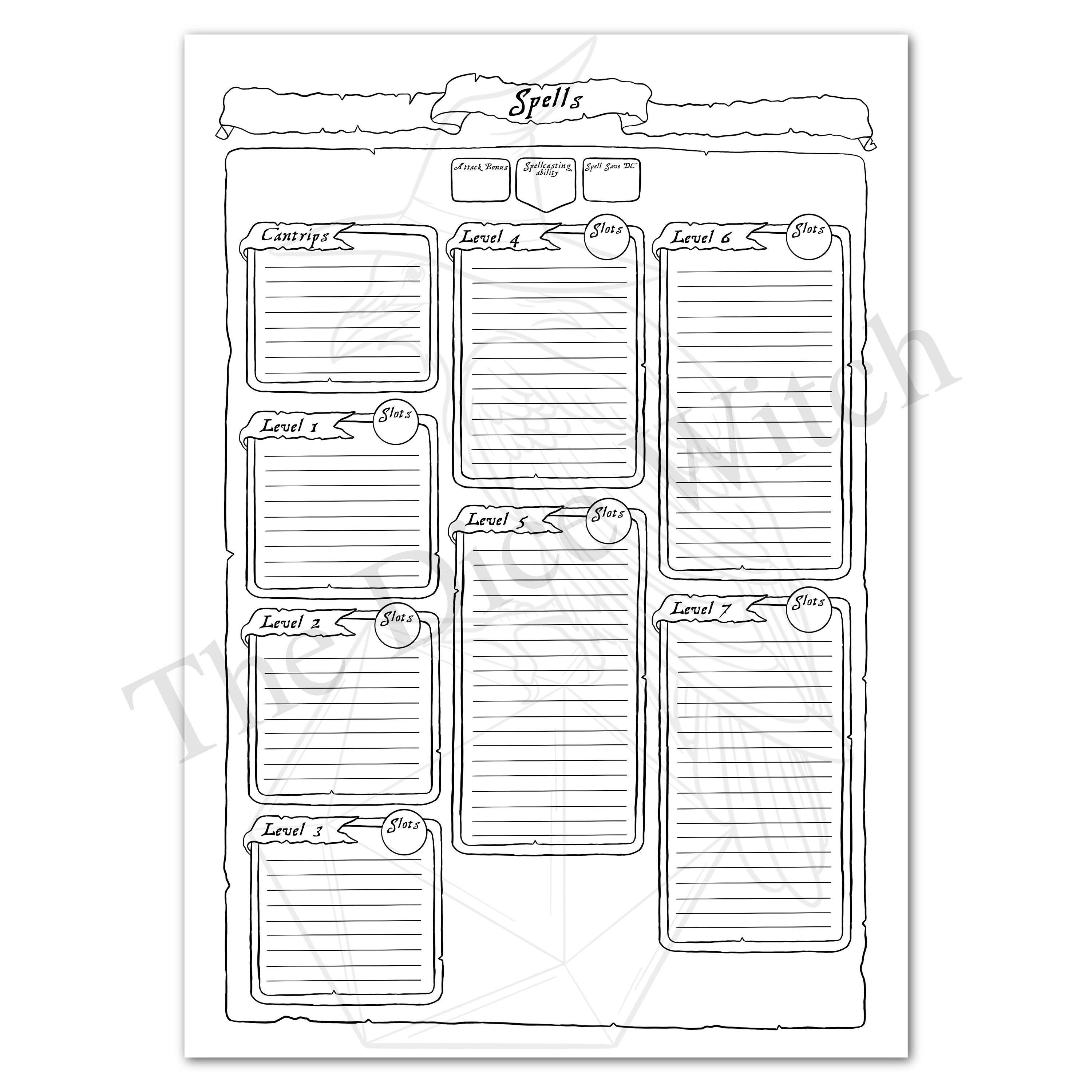 RPG Character Sheet and Spell Sheet Digital Download - Etsy Australia