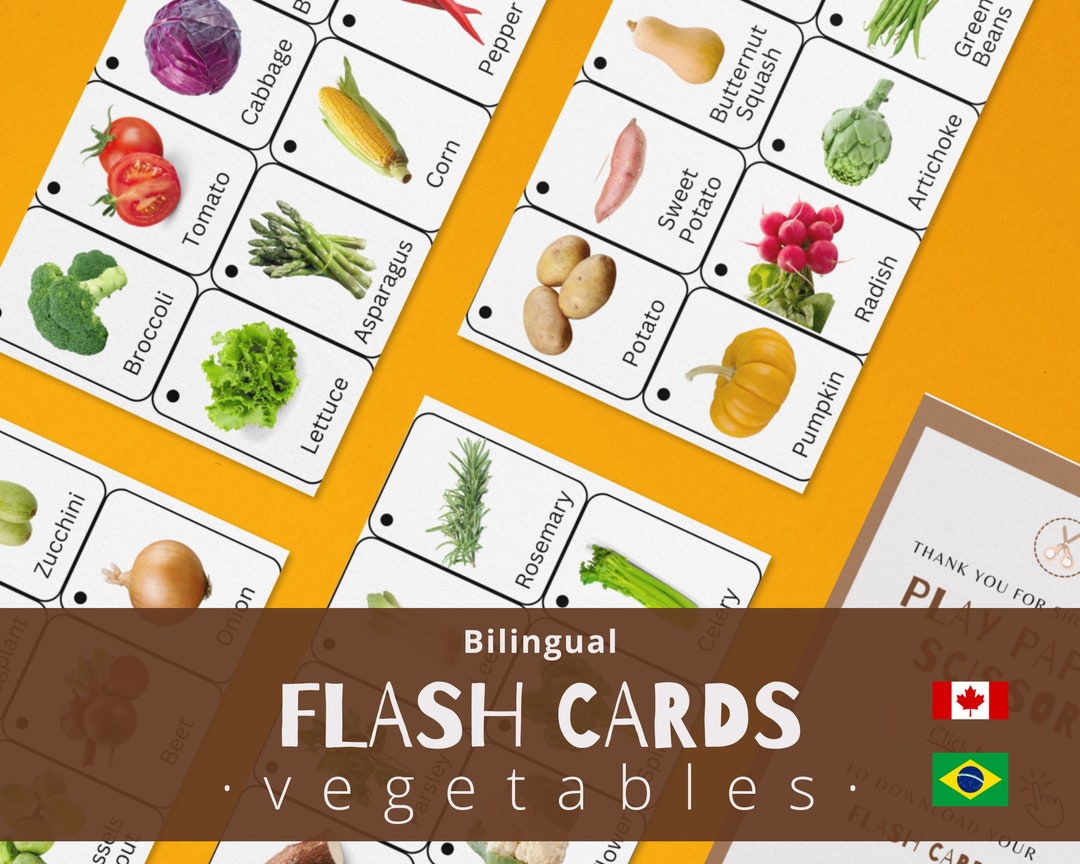 BILINGUAL Real Pictures Vegetables Flash Cards English Portuguese ...