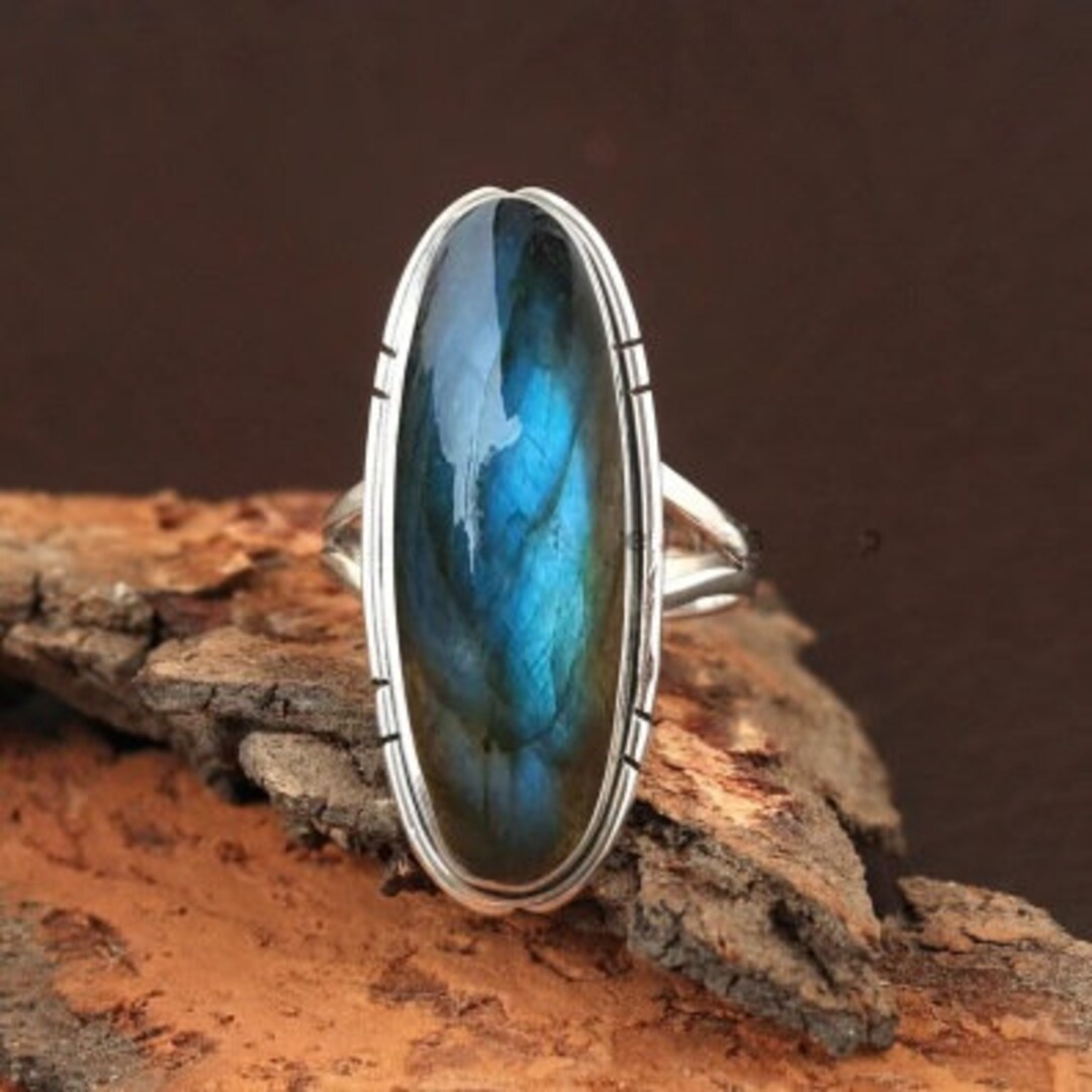 Big Oval Labradorite Ring, Handmade Ring, Statement Ring, 925 Sterling ...