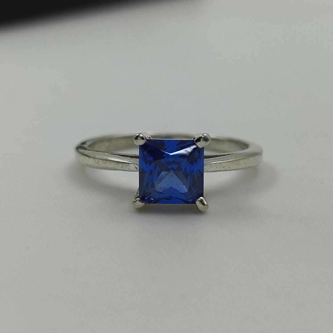 Amazing Blue Sapphire Square Ring - Solid 925 Sterling Silver Handmade ...