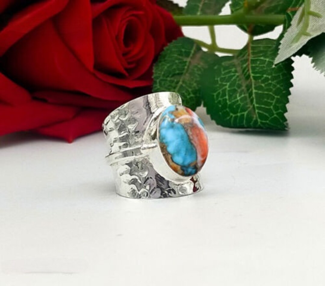 Oval Oyster Turquoise, Statement Ring, Sterling Silver Ring, Gemstone ...