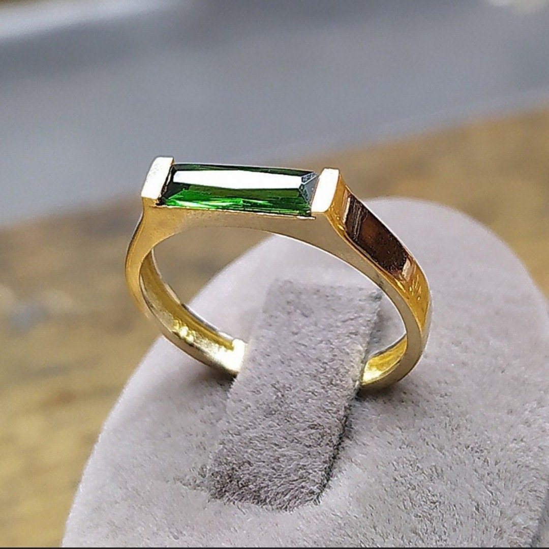 Baguette Hydro Emerald Men's Signet Ring: 925 Sterling Silver, 14k Gold Plated - Etsy